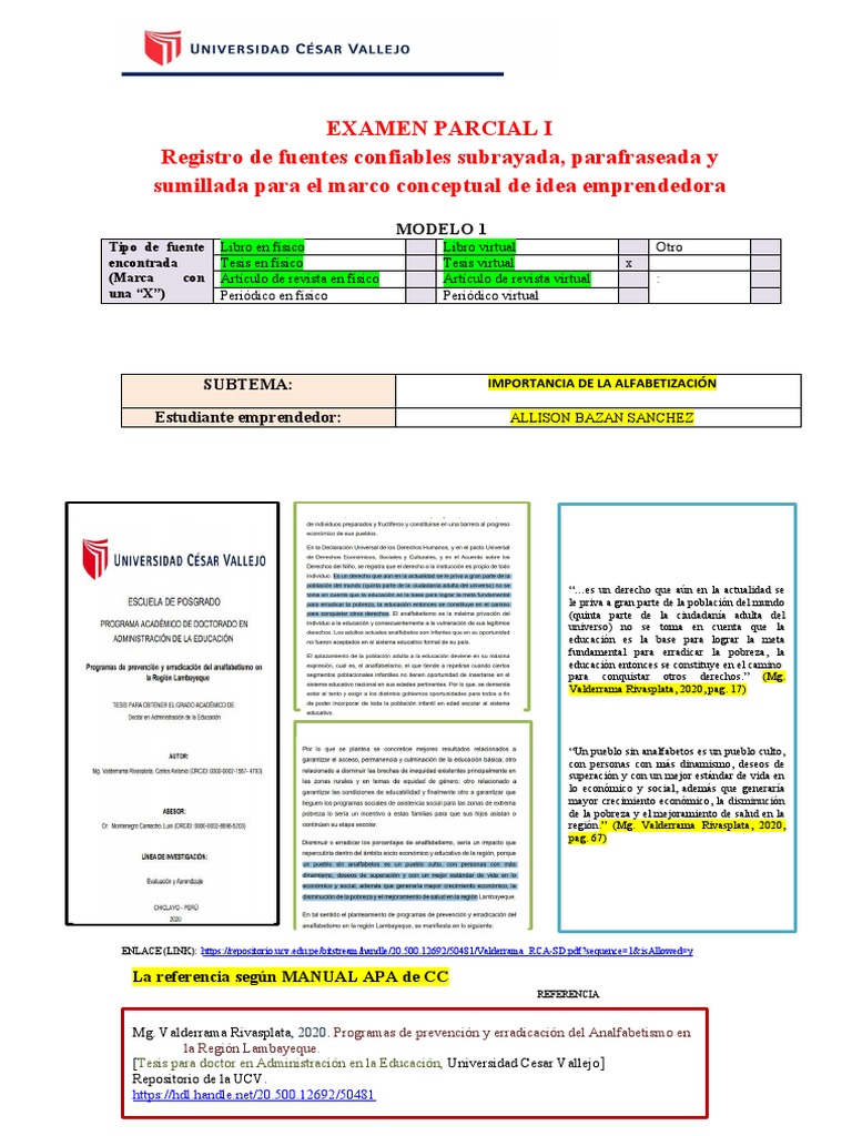 Formato Examen Parcial Ucv | PDF | Literatura | Periódicos