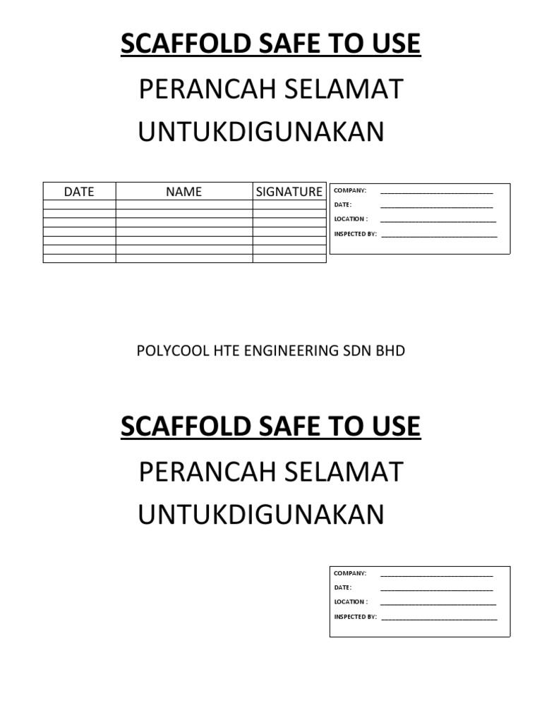 Green Tag Scaffolding Inspection Report | PDF