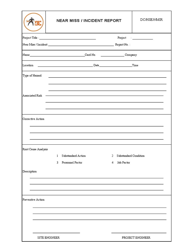 HSE Near Miss Incident Report Form | PDF | Personal Protective ...