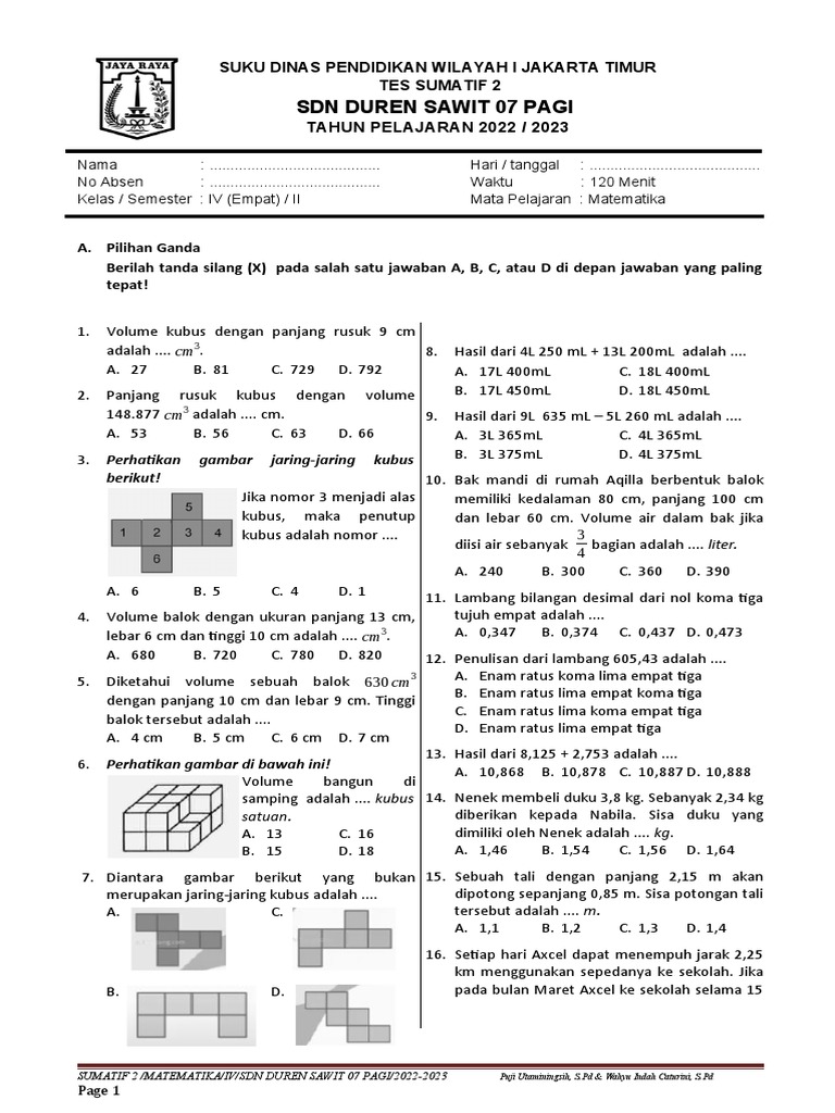 SUMATIF 2 MATEMATIKA | PDF