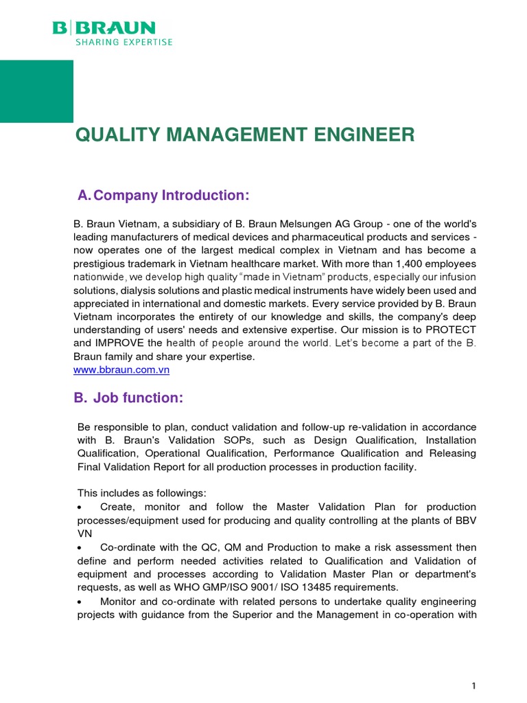BBVN - JD - Engineer - Quality Management | PDF