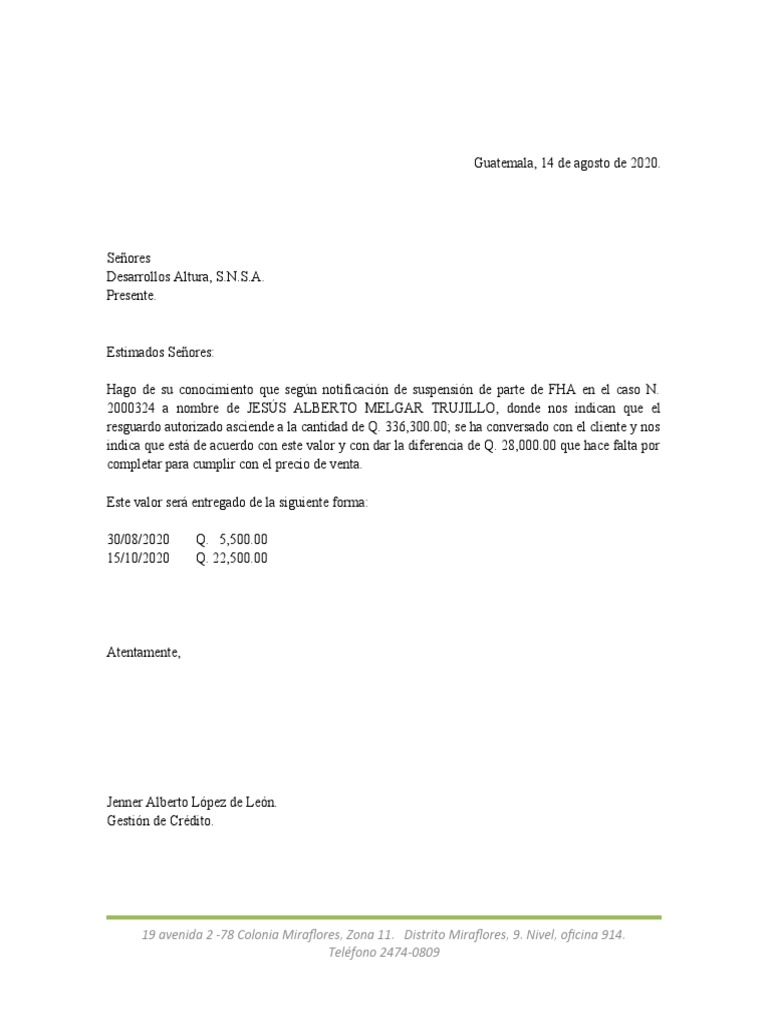 Carta Aceptación de Resguardo | PDF