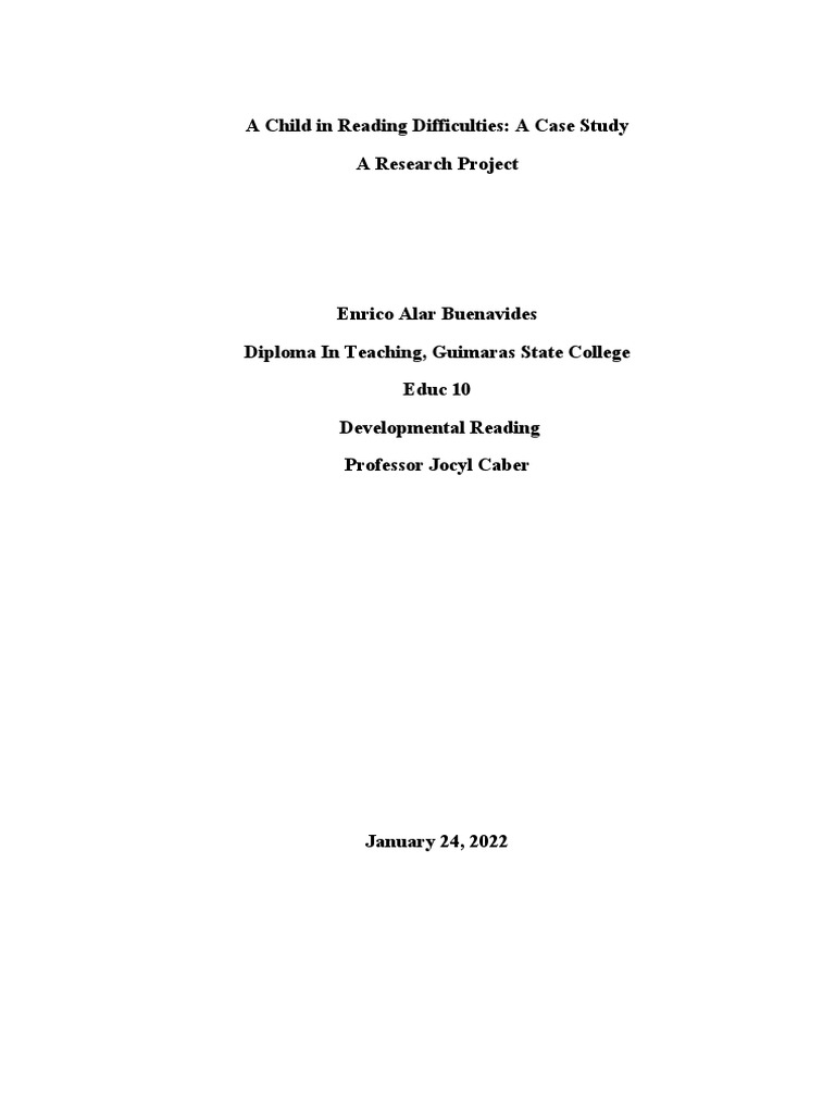 Case Study: Child Reading Difficulties | PDF