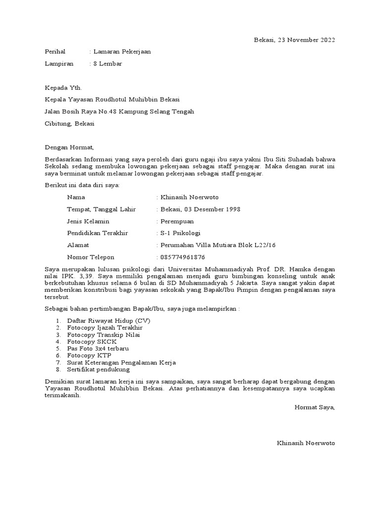 Surat Lamaran Sekolah | PDF