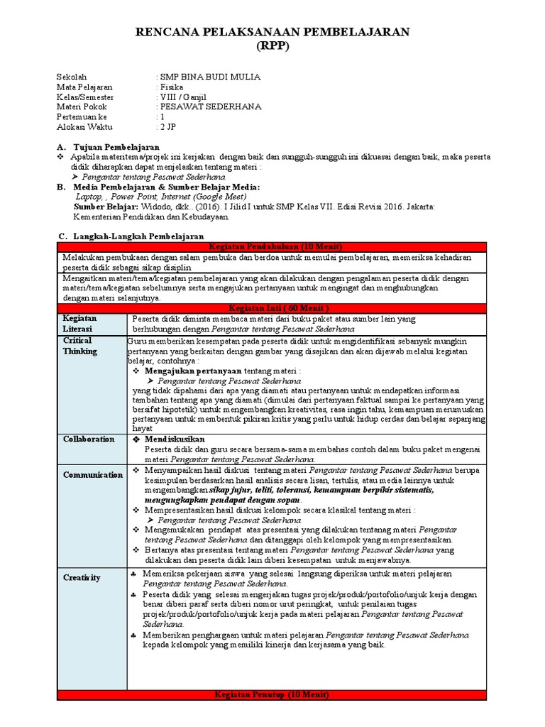 RPP Pesawat Sederhana | PDF