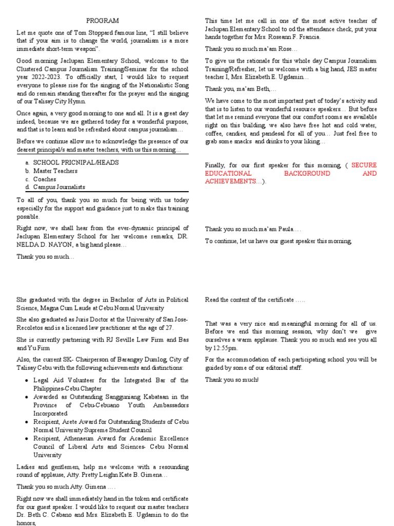 PROGRAM Script | PDF