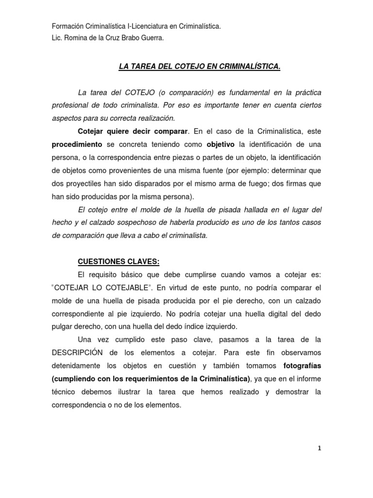 La Tarea Del Cotejo | PDF