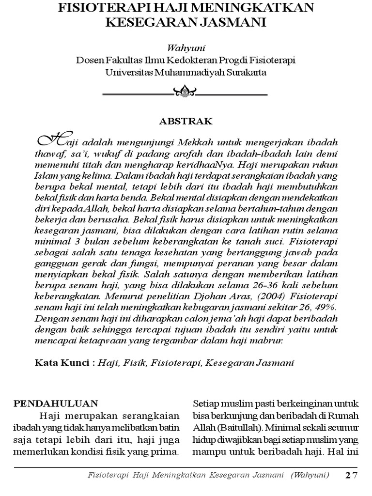 Jurnal Fisioterapi Haji PDF | PDF