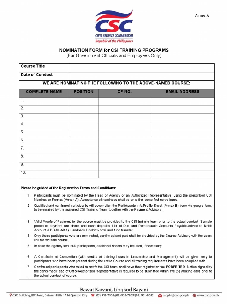 CSI Nomination Form | PDF | Career & Growth