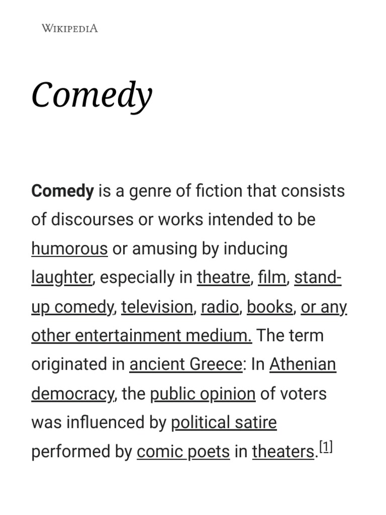 Comedy - Wikipedia PDF | Download Free PDF | Comedy | Humour
