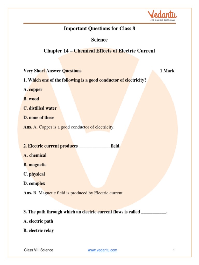 Importante Questions For CBSE Class 8 Science Chapter 14 | PDF