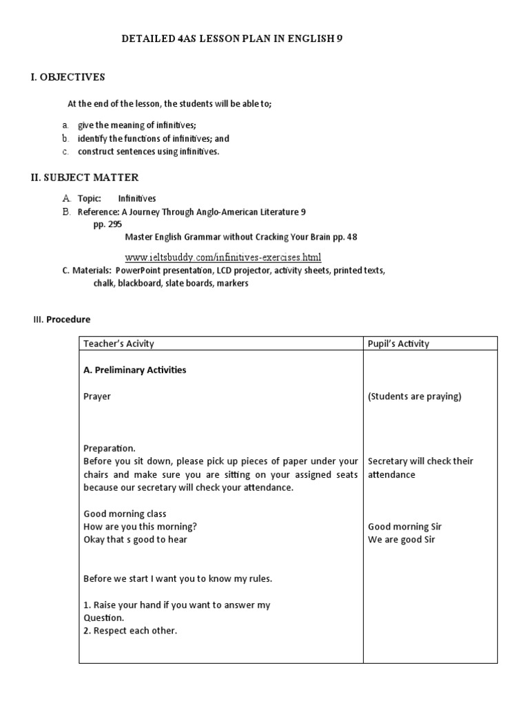 INFINITIVES LESSON PLAN.docx | PDF