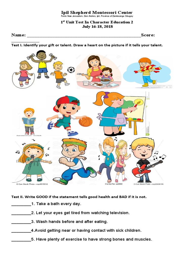 1st Unit Test (Grade 2) | PDF