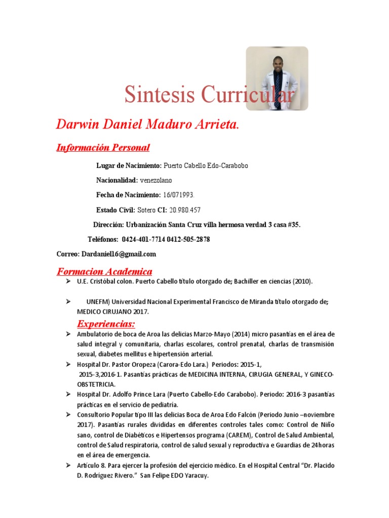 Curriculum - Docx Darwin | PDF | Medicina | Cuidado de la salud