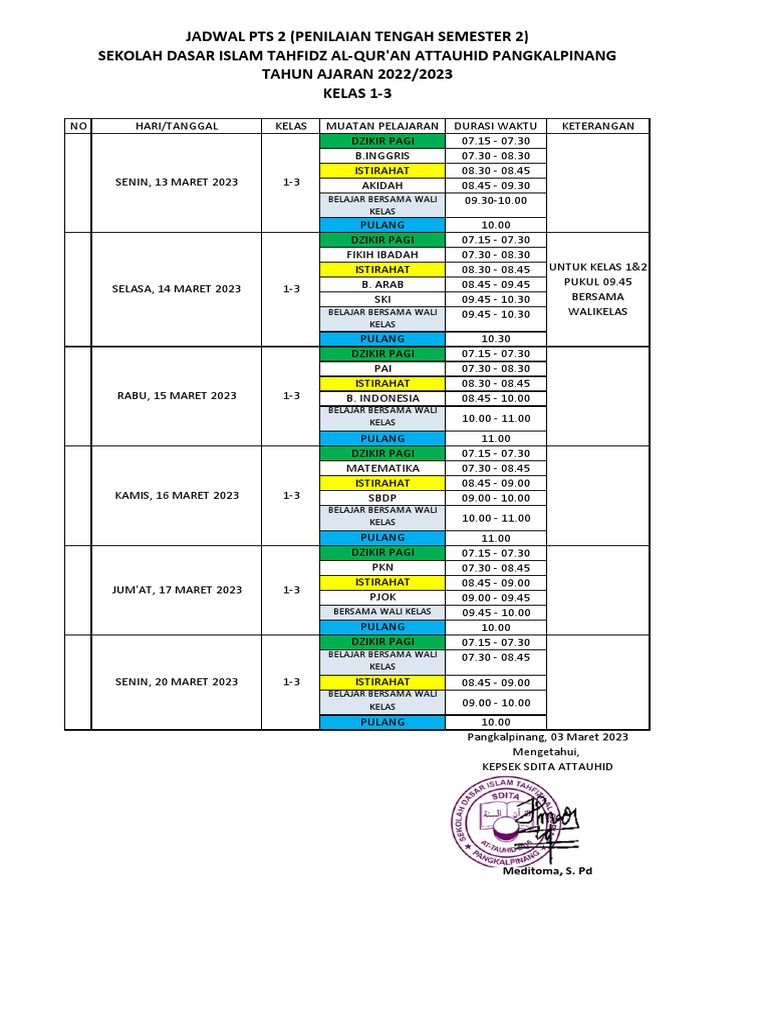 JADWAL PTS Semester 2 TA 2022-2023 PDF | PDF