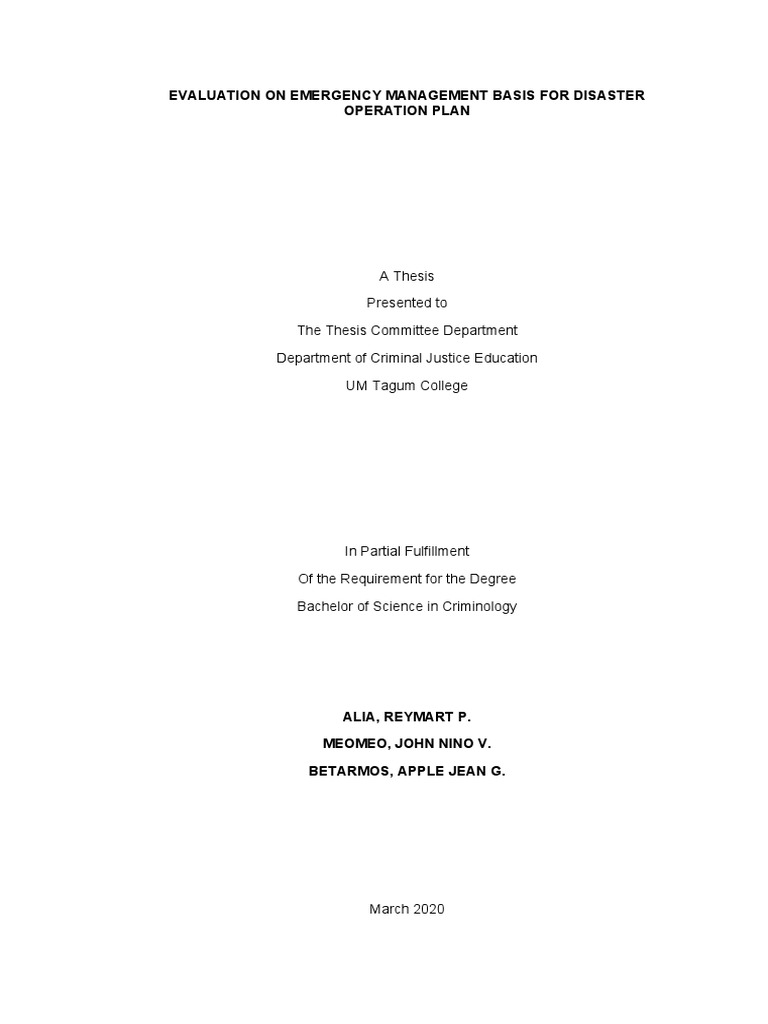 Evaluation On Emergency Management Basis For Disaster Operation Plan ...