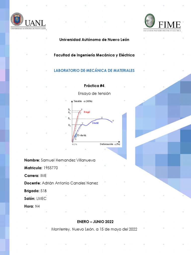 Practica 4 Lab Mecanica de Materiales PDF | PDF | Estrés (Mecánica) | Deformación (ingeniería)