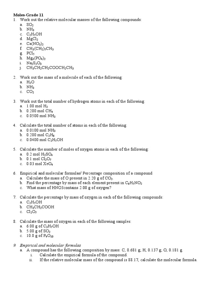 Molecular Mass Calculations Guide | PDF | Science & Mathematics