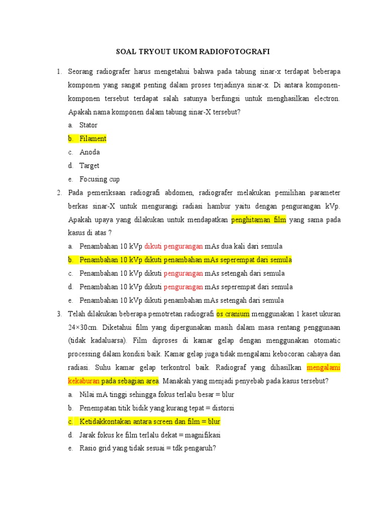 Radiofotografi Try Out UKOM 2022 | PDF | Metode & Bahan Ajar | Sains & Matematika