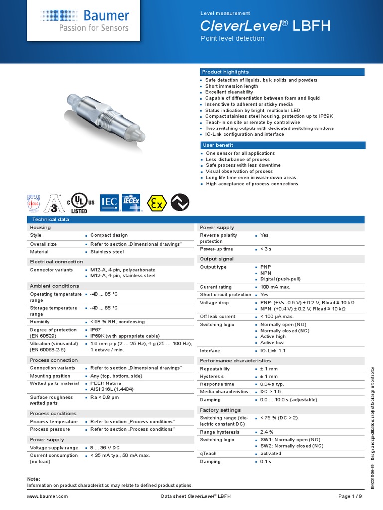 Baumer LBFH DS EN 1806 PDF | PDF
