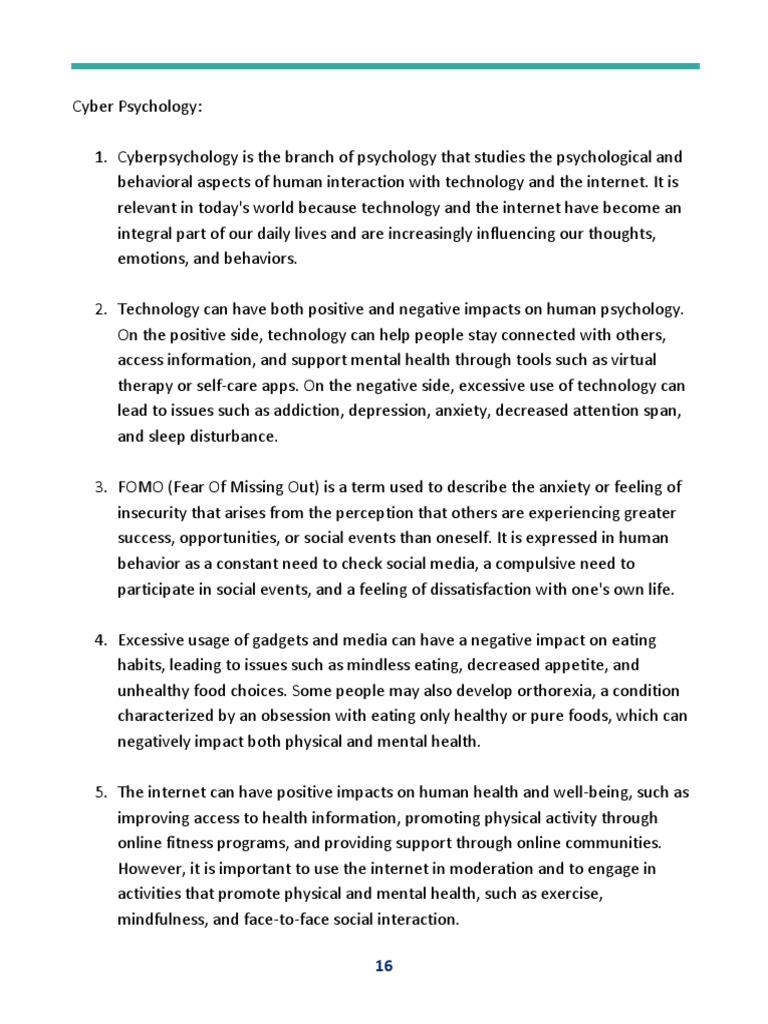 Cyber Psychology | PDF | Mental Health | Cognitive Science