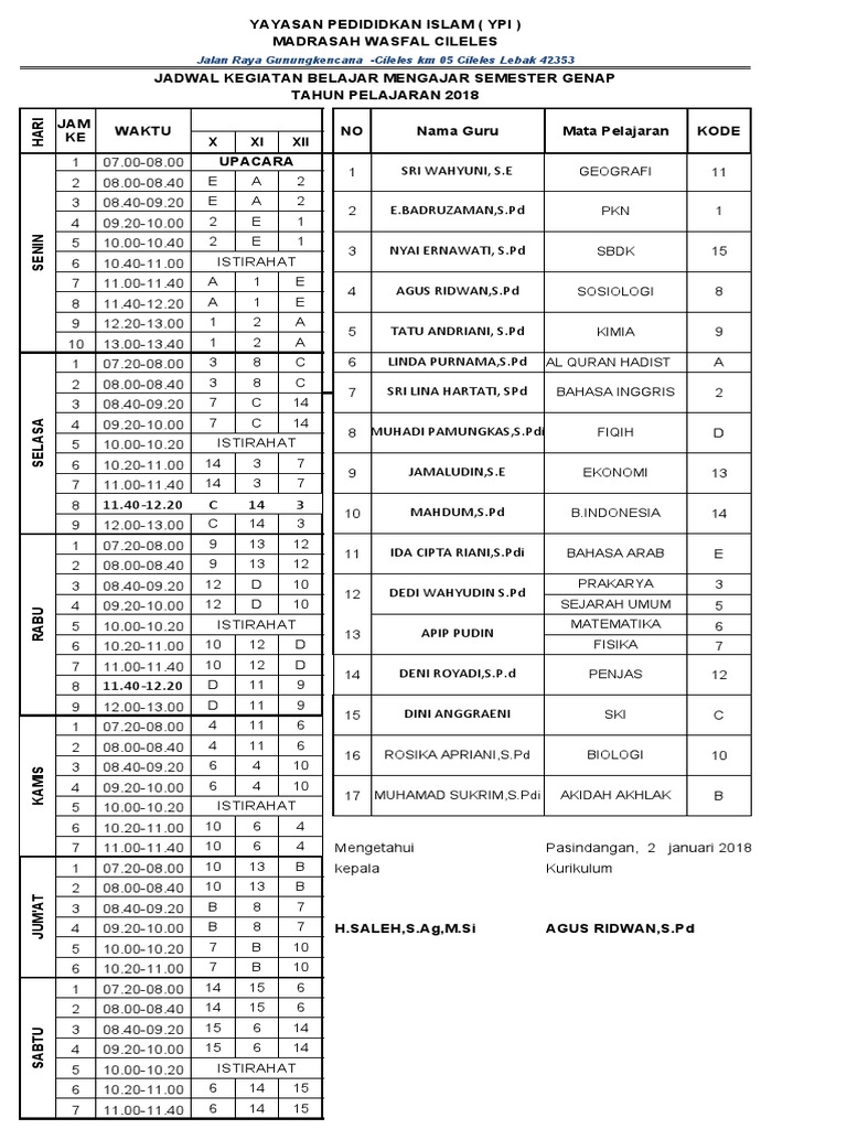 Jadwal - Mts QH | PDF