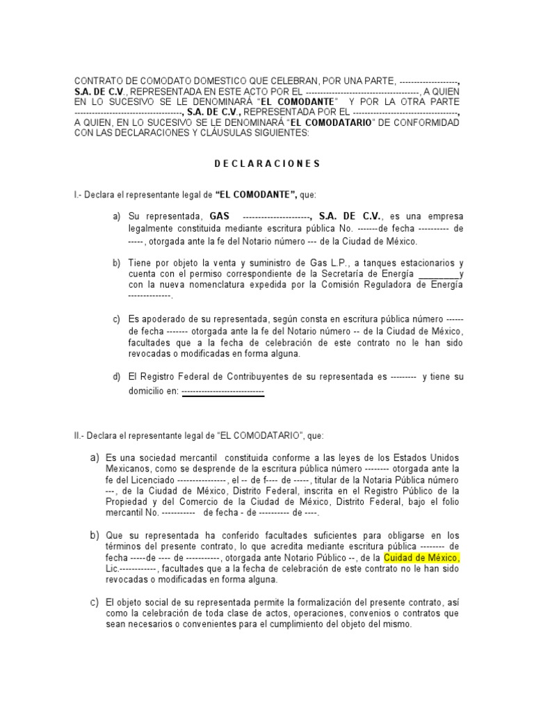 CONTRATO DE COMODATO Machote PM | PDF