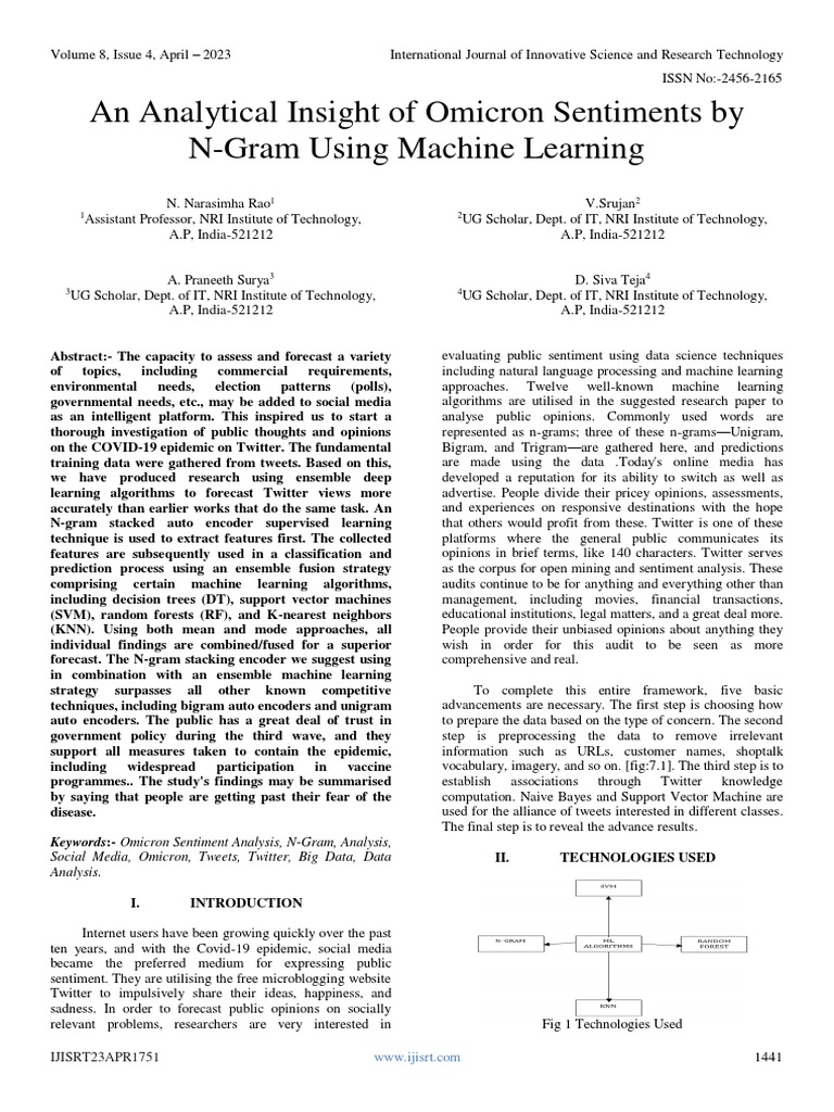 An Analytical Insight of Omicron Sentiments by N-Gram Using Machine Learning | PDF