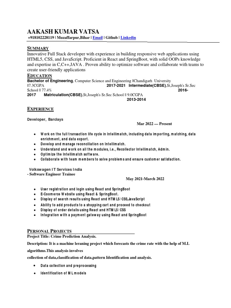 AAKASH - VATSA - SDE - Resume PDF | PDF