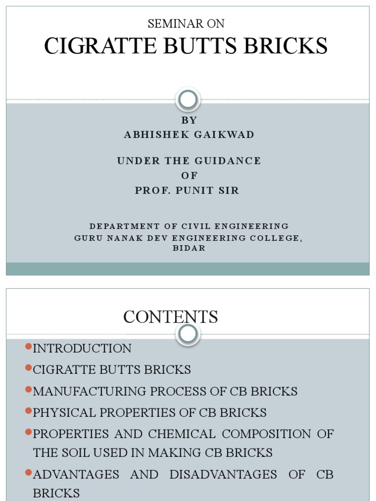 aBHISHEK SEMINAR ON CIGRATTE BUTTS BRICKS | PDF | Brick | Cigarette