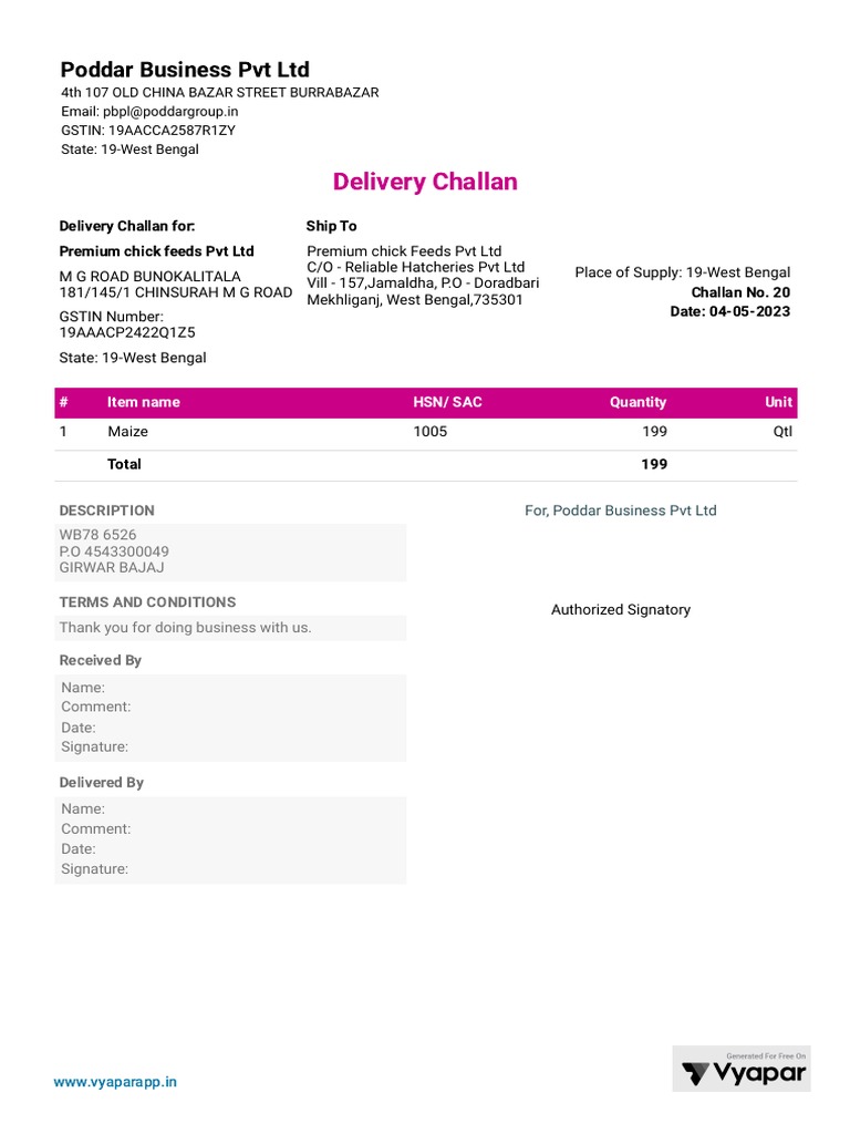 Delivery Challan 20 04-05-2023 PDF | PDF