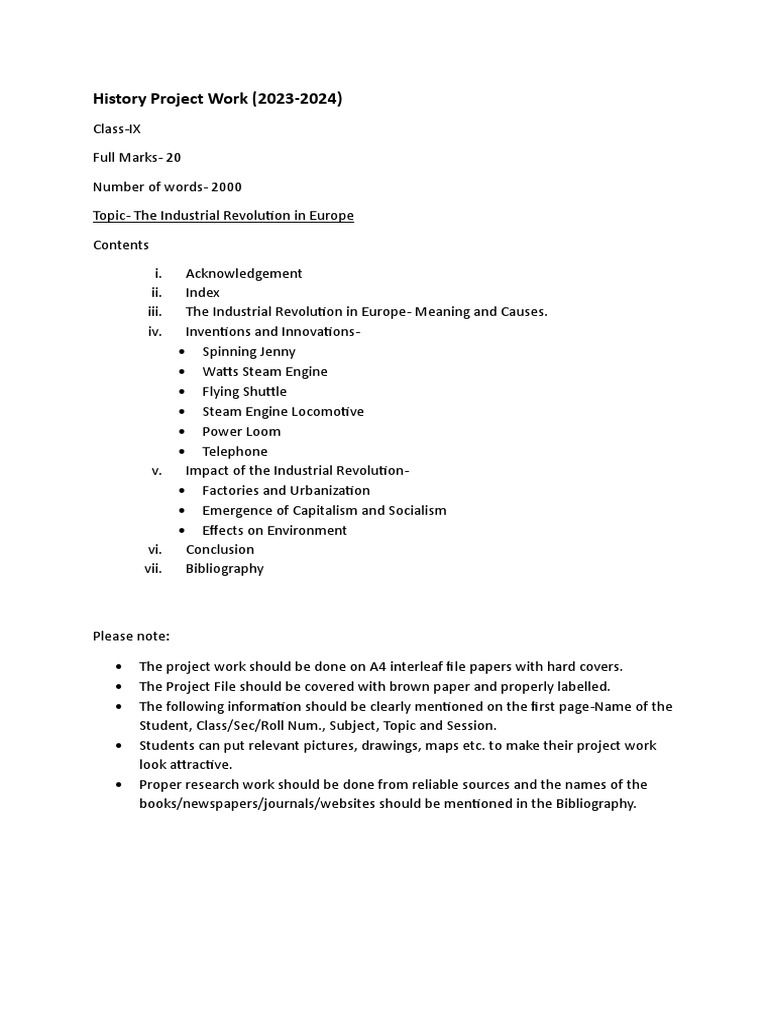 Class 9 History Project: Industrial Revolution | PDF