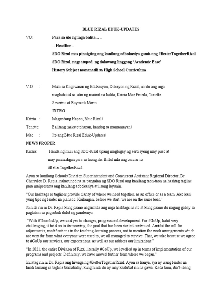 Script NG Mga Biglaang Reporter | PDF | Science | Observation