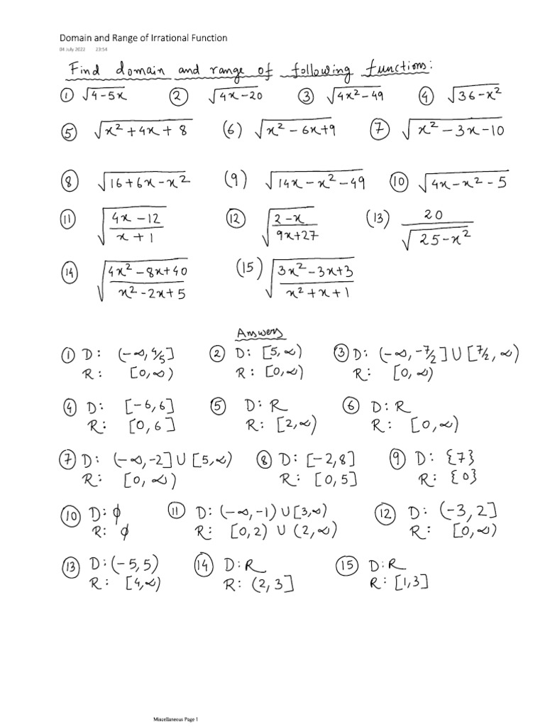 Domain and Range of Irrational Function PDF | PDF