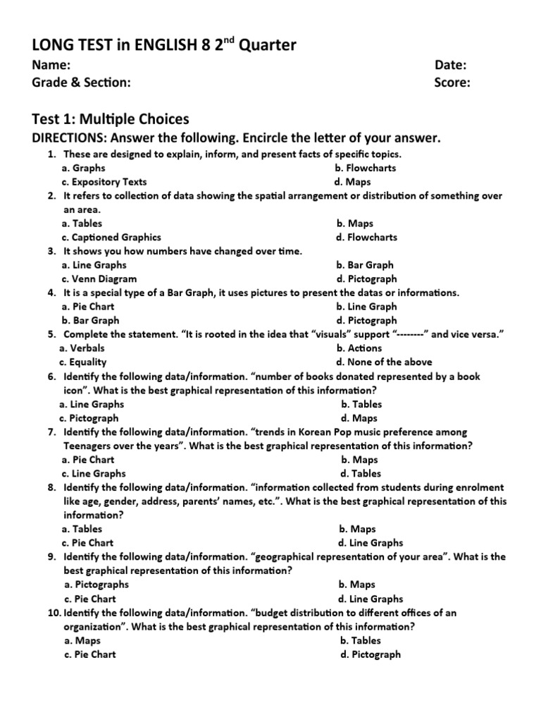 English 8 2nd Quarter Test Guide | PDF