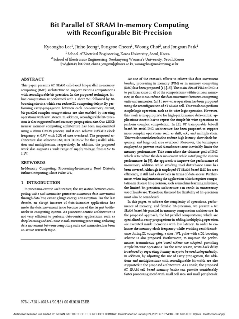 Bit Parallel 6t Sram In Memory Computing With Reconfigurable Bit 5948