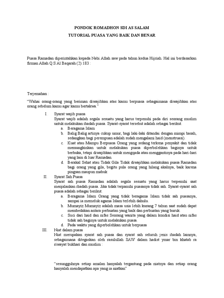 Materi Pondok Romadhon Sdi As Salam | PDF