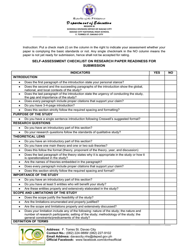 Self Assessment Checklist PDF | PDF