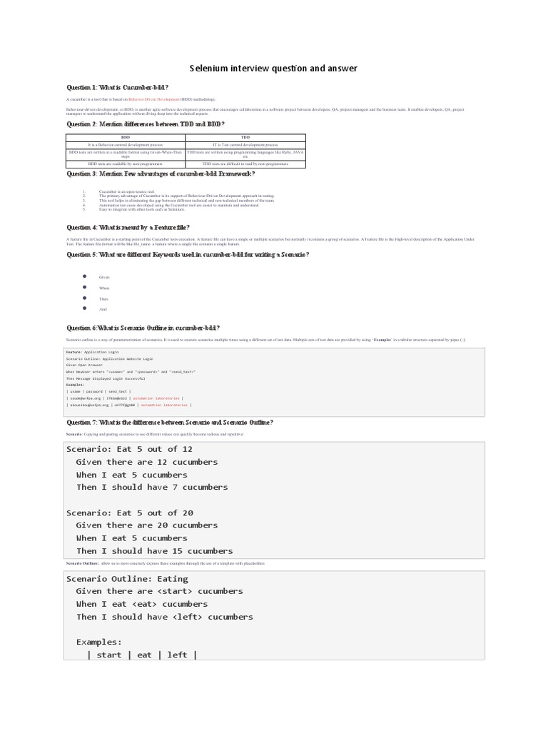 Selenium & Cucumber-BDD Interview Prep | PDF | Systems Engineering | Software Quality