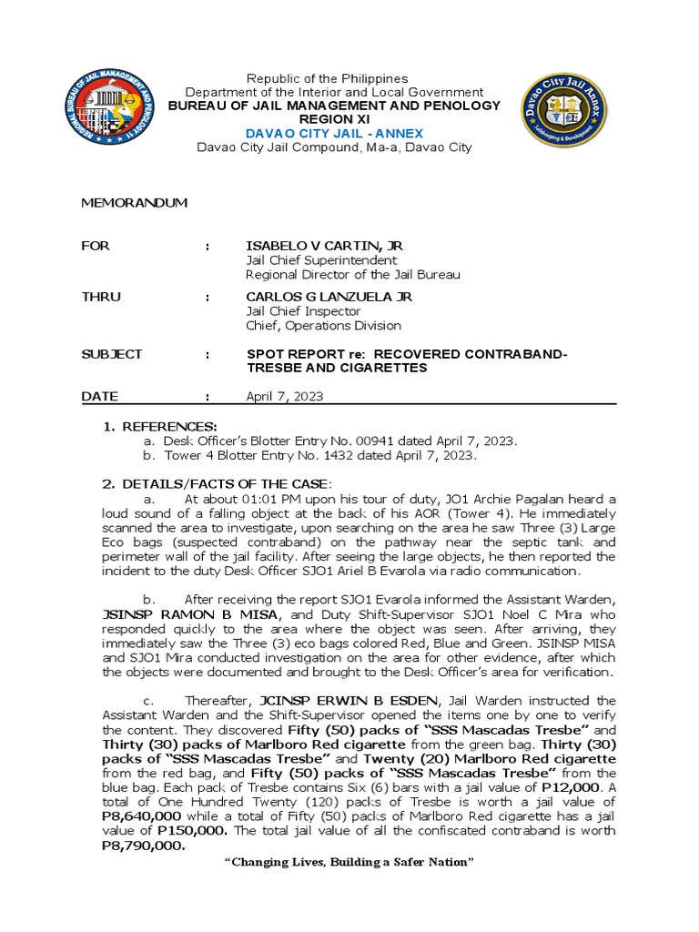 SPOT REPORT Re RECOVERED CONTRABAND | PDF