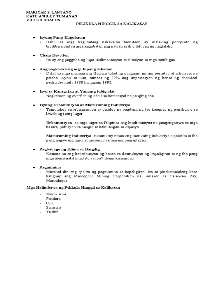 Group 7 Pelikula Hinggil Sa Kalikasan | PDF