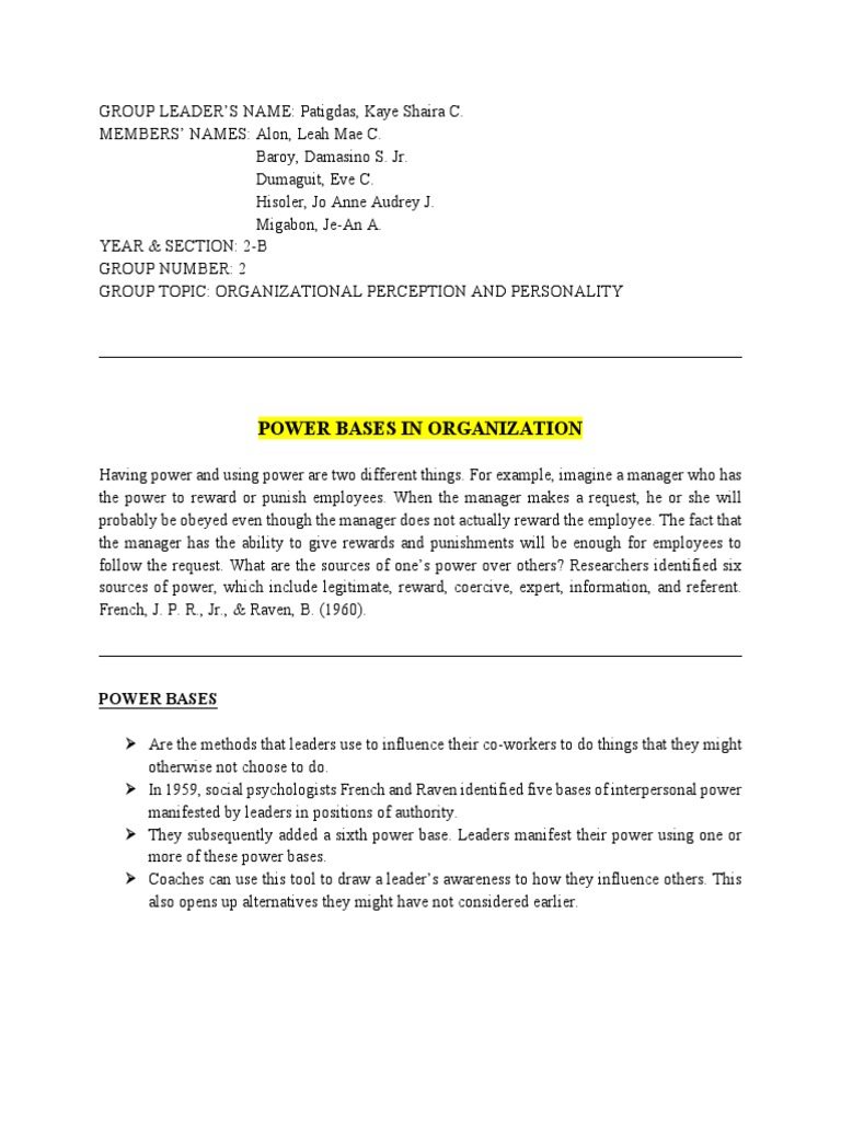 Organizational Perception and Personality PDF | PDF