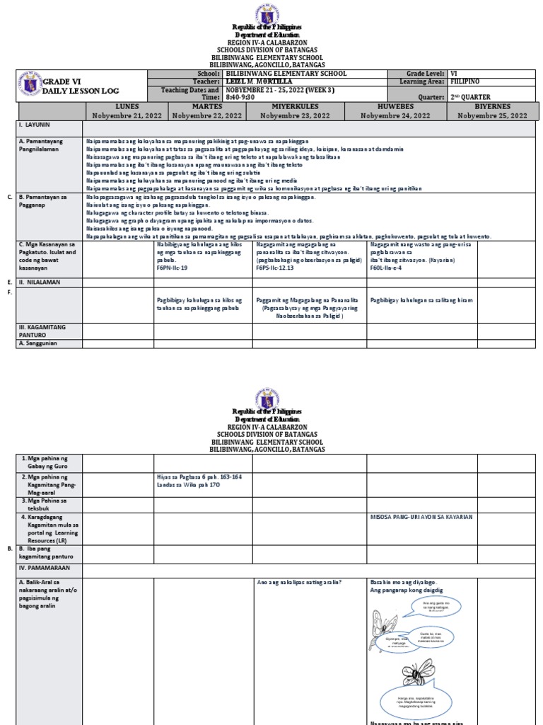 DLL - Filipino 6 - Q2 - W3 | PDF