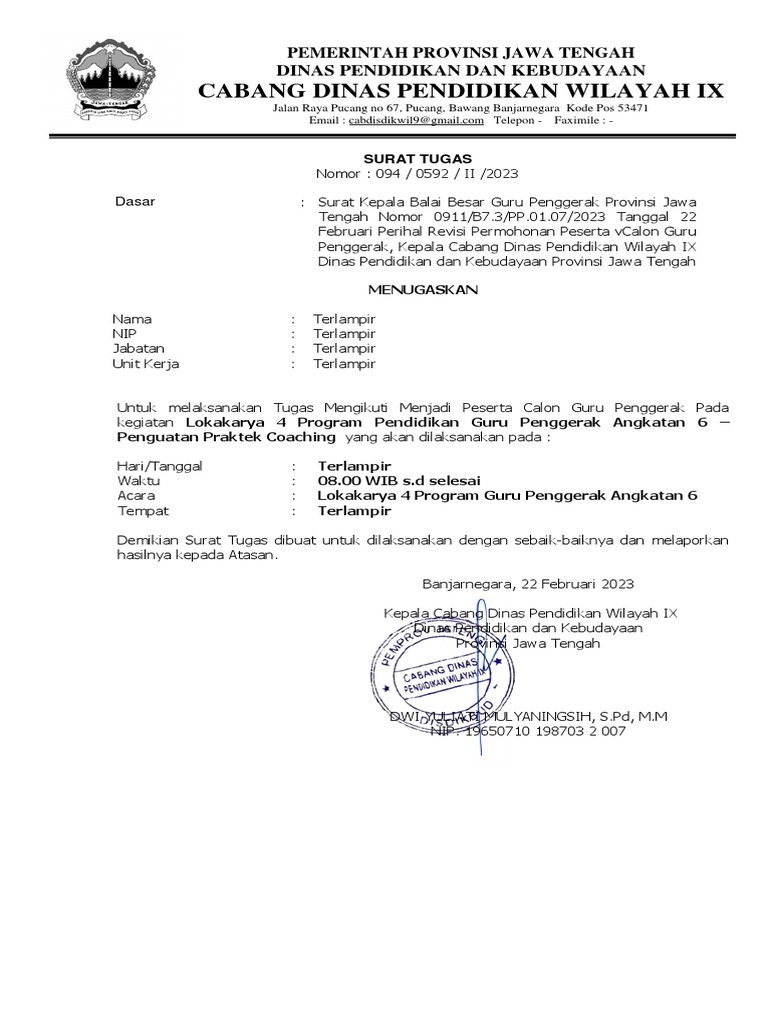 Surat Tugas CGP Loka 4 PGP Angkatan 6 TH 2023 PDF | PDF Surat Tugas CGP Loka 4 PGP Angkatan 6 TH 2023 PDF | PDF