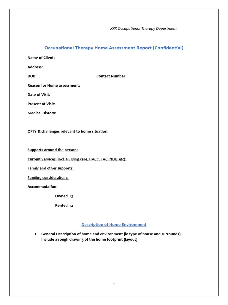 Occupational Therapy Home Assessment Report | PDF | Home & Garden