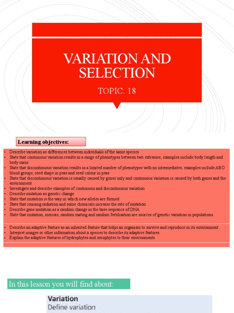 Chapter 18. VARIATION AND SELECTION | PDF