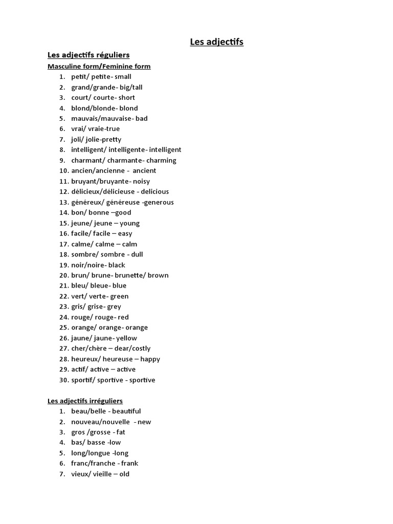 Adjectifs Français : Formes et Règles | PDF | Art