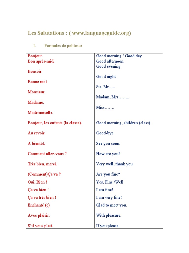Salutations et formules de politesse en anglais | PDF