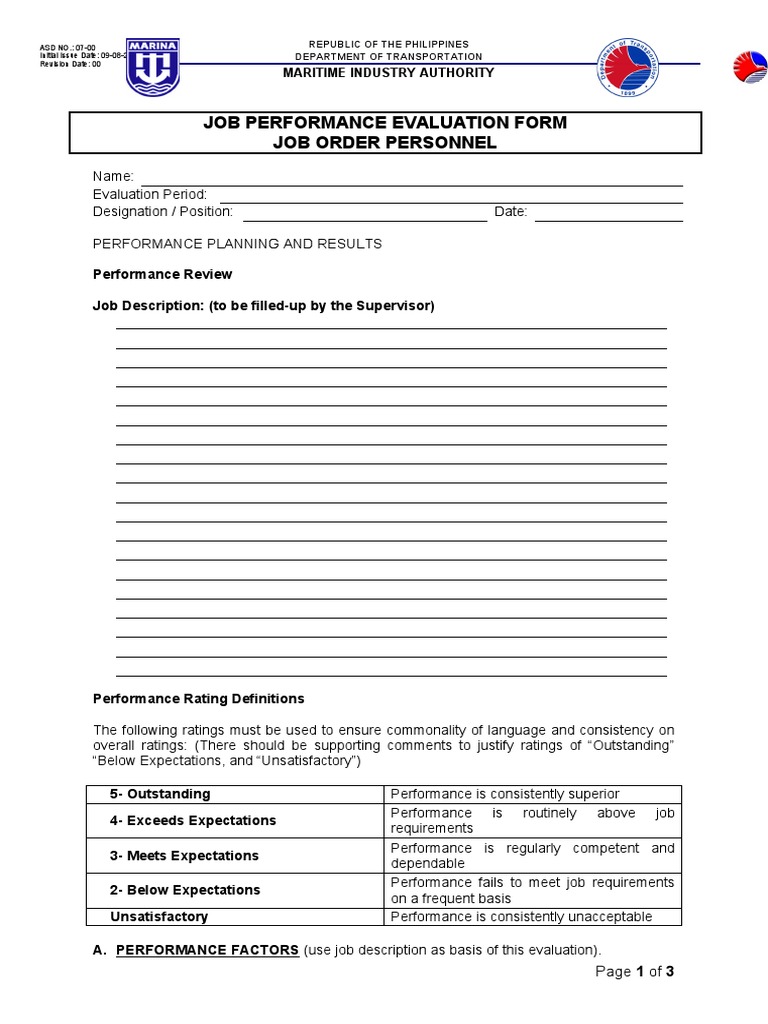 07 Job Performance Evaluation Form Job Order Personnel | PDF ...