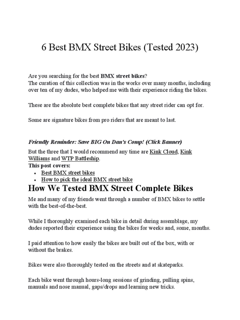 6 Best BMX Street Bikes | PDF